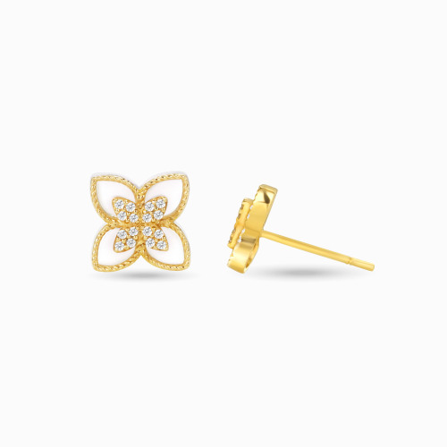 18k Gold Four-Petal Flower Design with Mother of Pearl Earstuds | Lavin ...
